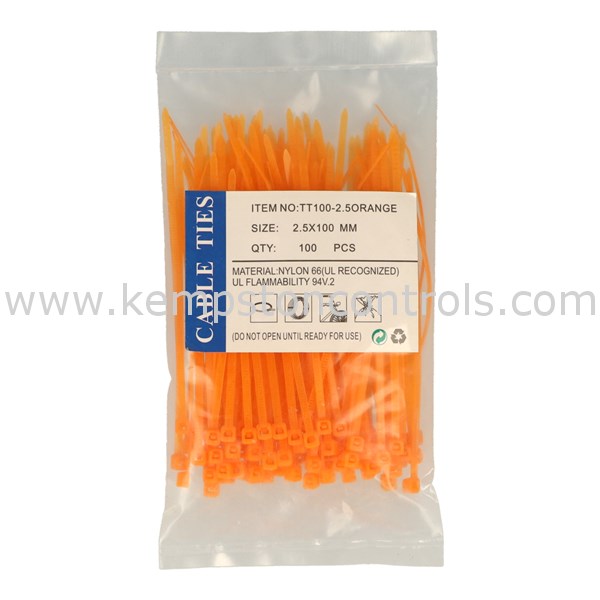 Termination Technology TT100-2.5ORANGE TT NYLON CABLE TIES 100MM X 2 ...