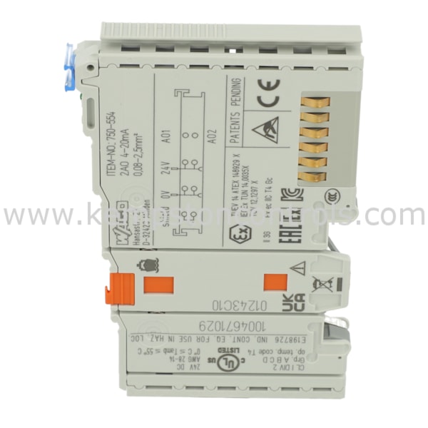 WAGO 750-554 WAGO 2-CHANNEL ANALOG OUTPUT MODULE, 12BITS, 2-4 CONDUCTOR ...