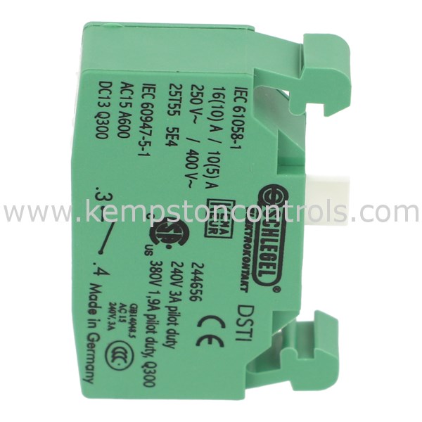 Schlegel DSTI SCHLEGEL MODULAR CONTACT BLOCK, 1NO, GREEN, PUSH-IN ...
