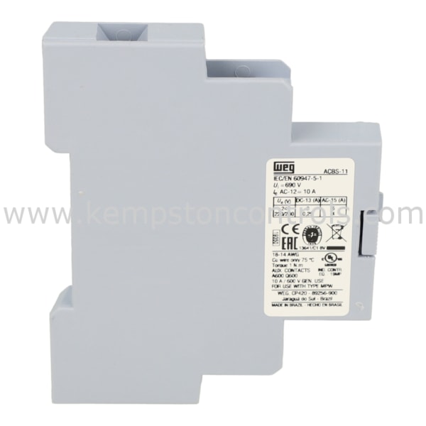 WEG ACBS-11-AZ WEG AUXILIARY CONTACT BLOCK, 1NO+1NC, 690VAC, SIDE MOUNT ...