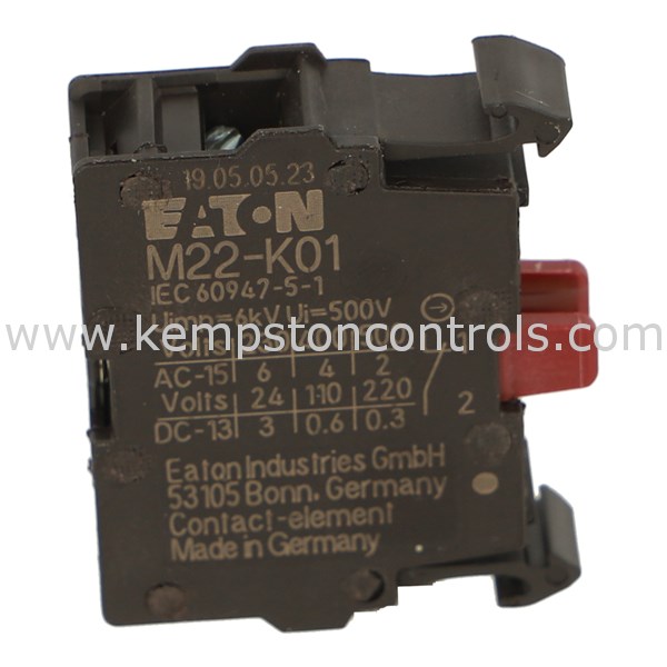 Eaton Moeller M22-K01 EATON MOELLER CONTACT ELEMENT, 1NC, 24V, 3/6A, 220-240V, SCREW TERMINALS ...