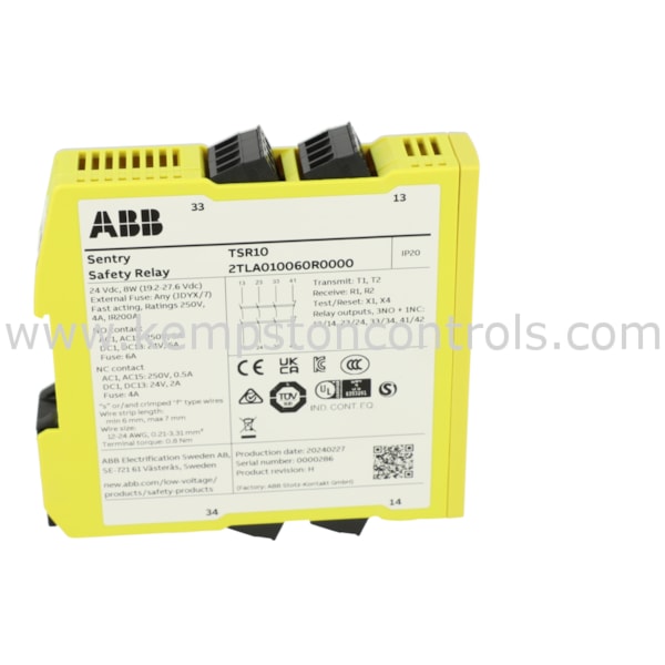 ABB 2TLA010060R0000 ABB SAFETY RELAY/TIMER, SENTRY TSR10, 24VDC, 3NO ...