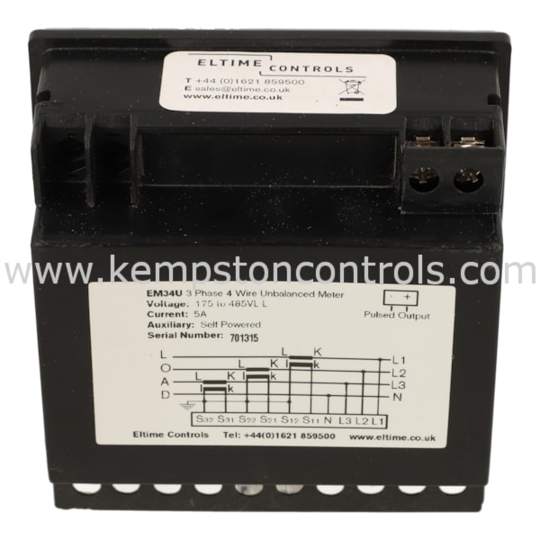 Eltime EM34U ELTIME DIN96 3 PHASE 4 WIRE UNBALANCED LCD KWH METER | Kempston Controls