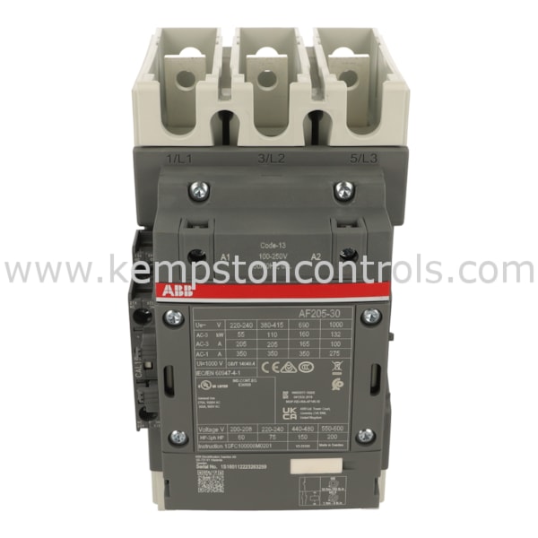 ABB 1SFL527002R1311 ABB CONTACTOR, 3 POLE, 110KW, 205A, AC3, COIL 100-250V, NO+NC AUX | Kempston ...
