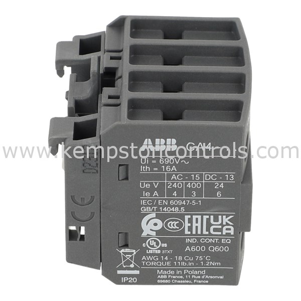 ABB 1SBN010140R1122 ABB AUXILIARY CONTACT BLOCK, 2 NO, 2 NC | Kempston Controls