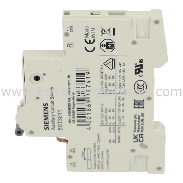 Siemens 5ST3011 SIEMENS AUXILIARY CURRENT SWITCH 2 NO FOR CIRCUIT ...