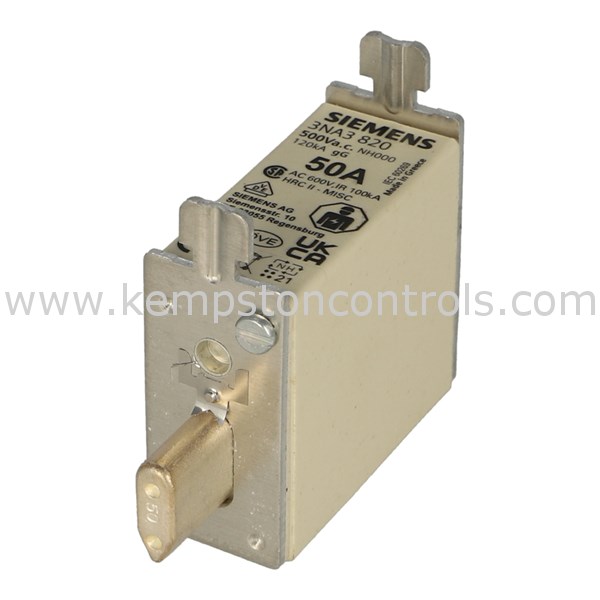 Siemens 3NA3820 SIEMENS FUSE 50A 500V NH000 GLGG | Kempston Controls