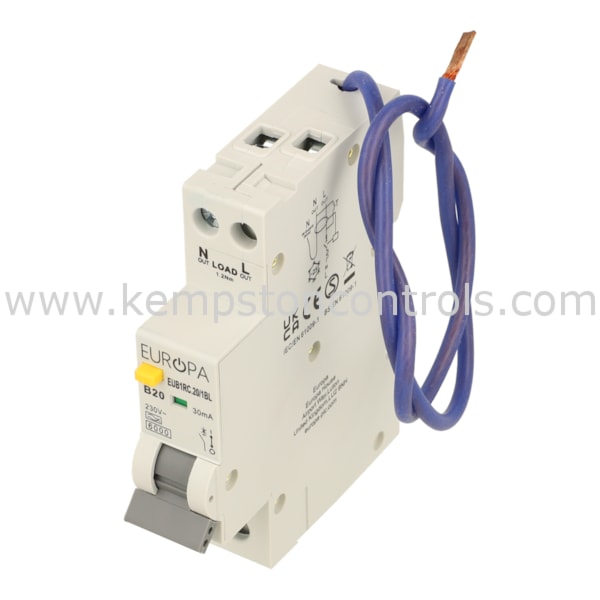 Europa Components EUB1RC.20/1BL EUROPA COMPONENTS SINGLE POLE RCBO 20A ...