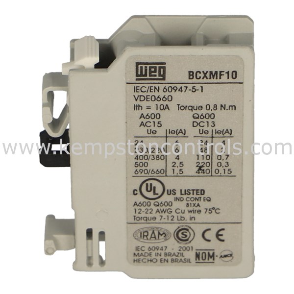WEG BCXMF10 WEG AUXILIARY CONTACT BLOCK, 1NO, FRONT/ TOP MOUNT ...