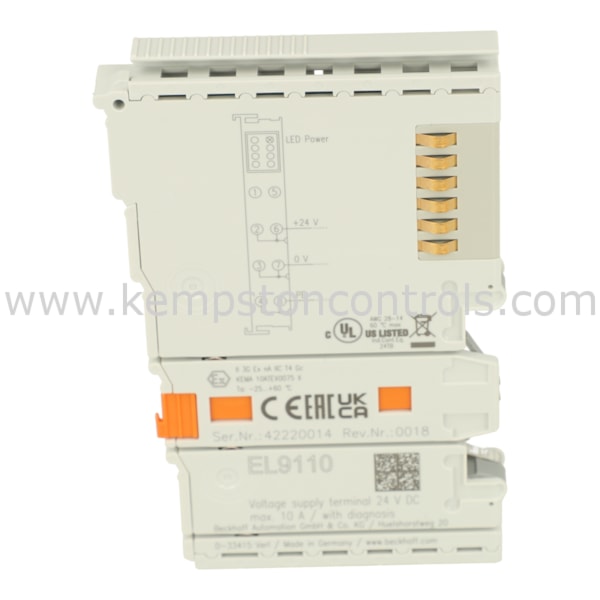 Beckhoff EL9110 BECKHOFF POTENTIAL SUPPLY TERMINAL,= 10A,90MA,24VDC,-25 ...
