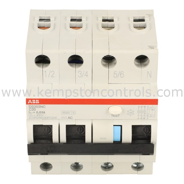 ABB 2CSR256040R1204 ABB RESIDUAL CURRENT CIRCUIT BREAKER, 3P+N, 20AMPS ...