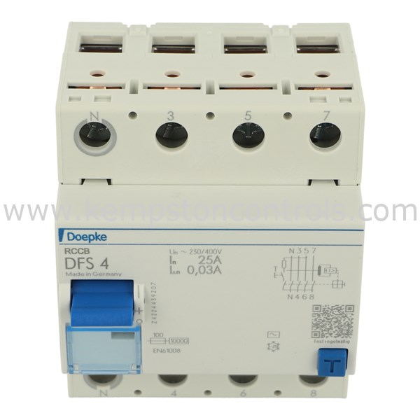 Doepke 09124902 DOEPKE RESIDUAL CURRENT CIRCUIT BREAKER, 4 POLE, 25A ...
