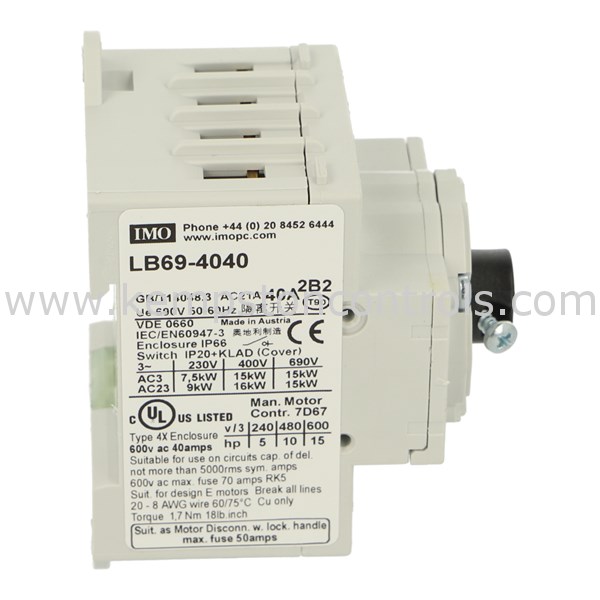 IMO LB69-4040 IMO INTERLOCK ISOLATOR, 40A, 4 POLES, BASE MOUNT DOOR ...