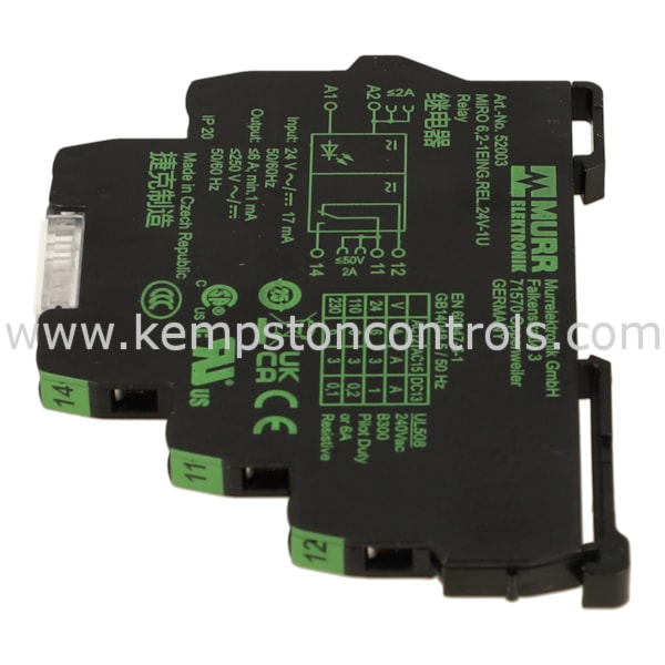 MURR 52003 MURR MIRO 6.2.24V-1U INPUT RELAY IN: 24 VAC/DC - OUT: 250 ...