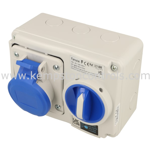 Famatel UK 3214B6 FAMATEL INTERLOCKED SWITCH SOCKET, HORIZONTAL, 16A, 240V, 2P+E, BS4343, IP44 ...