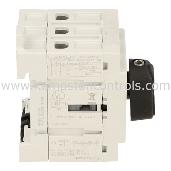 Mersen M163 MERSEN UL508 SWITCH, 600 VAC NON-FUSED, 16A, 3-POLE, DIRECT ...