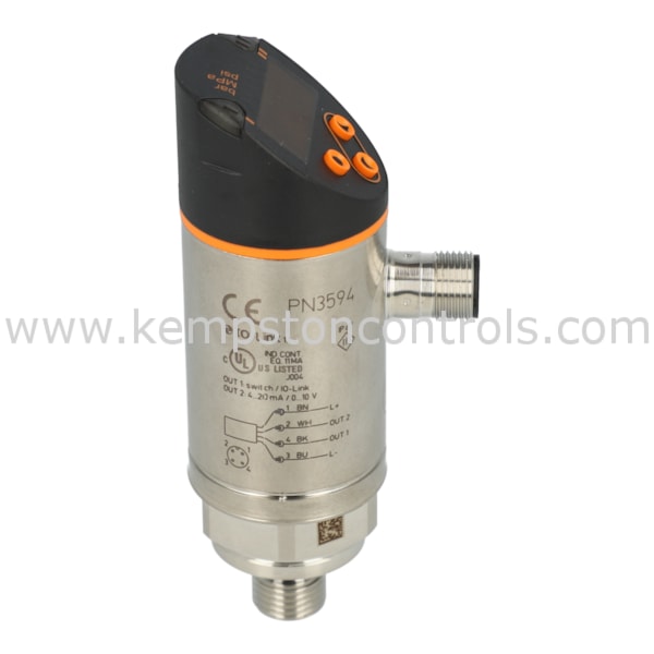 IFM PN3594 IFM PRESSURE SENSOR WITH DISPLAY, -1 TO 10 BAR RANGE, G 1/4, PNP, M12 CONNECTOR, IP67 ...