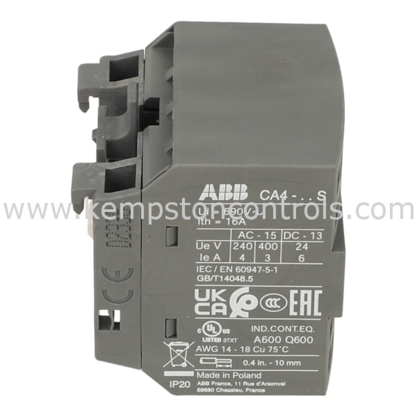 ABB 1SBN010145R1122 ABB 4-POLE FRONT MOUNTED AUXILIARY CONTACT BLOCK ...