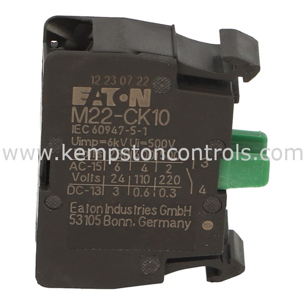 Eaton Moeller M22-CK10 MOELLER AUX CONTACT BLOCK 1NO | Kempston Controls
