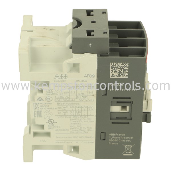 ABB 1SBL137001R1110 ABB AF09-30-10-11 CONTACTOR 3P 4KW 9A AC3 415VAC, COIL 24-60V50/60HZ 20 ...