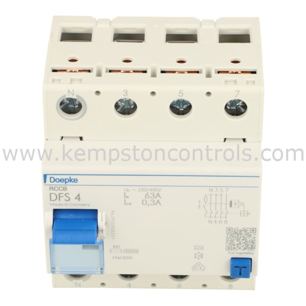 Doepke DFS4-063-4/0.30-A DOEPKE RSIDUAL CURRENT CIRCUIT BREAKER, (RCCB) 63A, 4 POLE, 400V, 300MA ...