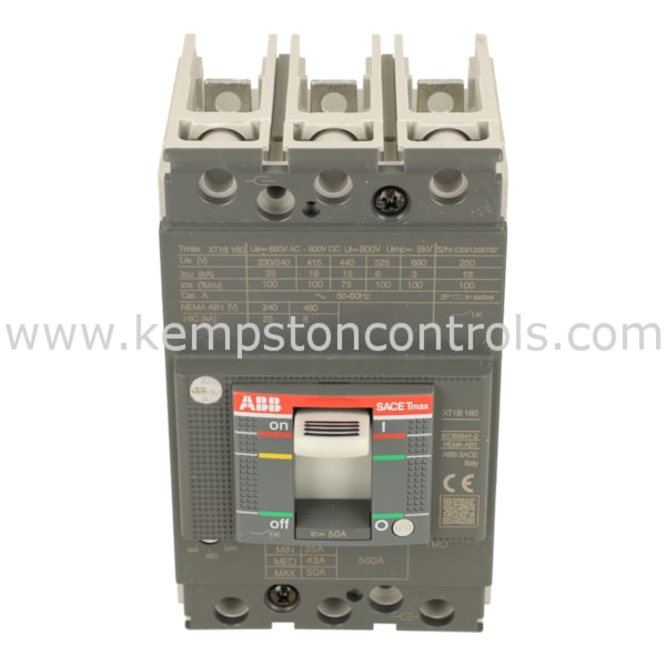 ABB 1SDA066804R1 ABB MCCB TMAX XT1B 160 IN=50A ICU=18KA@415VAC FIXED 3P ...