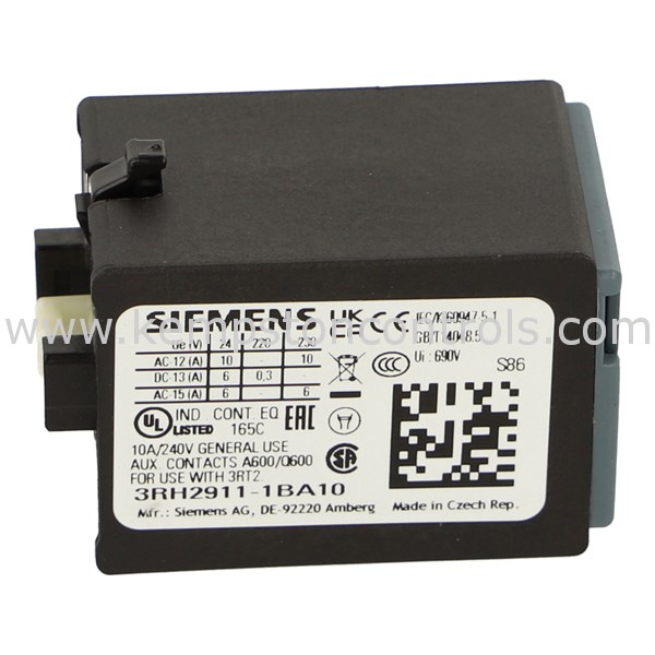 Siemens 3RH2911-1BA10 SIEMENS AUX.SWITCH BLOCK,FRONT,1NO, CURR.PATH: 1 | Kempston Controls