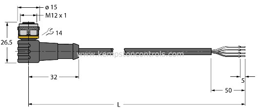 Turck Banner WKC4.4T-5-TXL TURCK CONNECTOR CABLE, M12, FEMALE, ANGLED ...