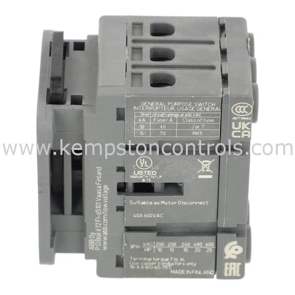 ABB OT40FT3 ABB FRONT OPERATED DOOR MOUNTED ISOLATOR 3 POLE, 40A ...