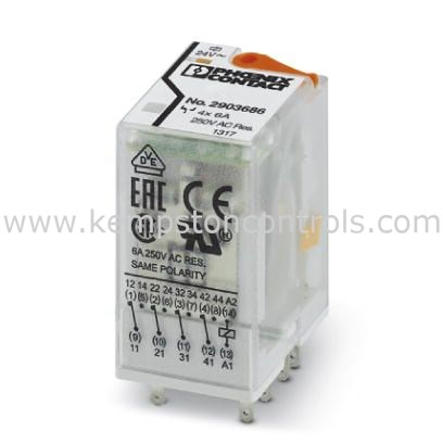 Phoenix 2903686 CONTACT RELAY, PLUG IN, 4 PDTS, TEST KEY, LED, 24VAC ...