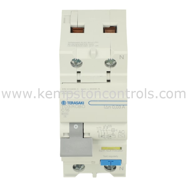 Terasaki TD3RCBO061630MA1NCAC TERASAKI RCBO 1P+N 6KA C-16A 30MA | Kempston Controls