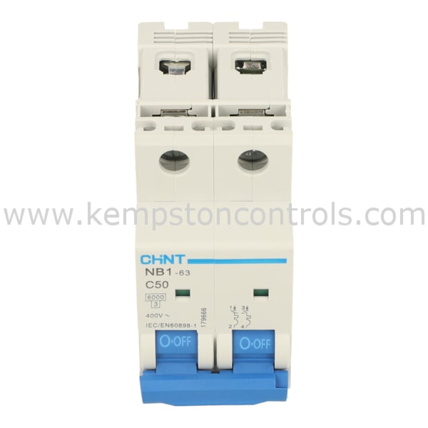 CHINT NB1-63C2P50 CHINT MINIATURE CIRCUIT BREAKER, 2 POLE, C CURVE, 6KA, 50A | Kempston Controls