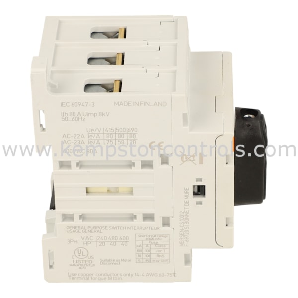 Mersen M803. MERSEN UL508 SWITCH, 600 VAC, NON-FUSED 80A, 3-POLE ...