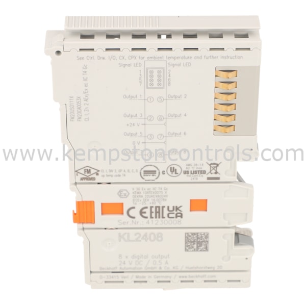 Beckhoff KL2408 BECKHOFF 8-CHANNEL DIGITAL OUTPUT TERMINAL, 24V DC 0.5A ...