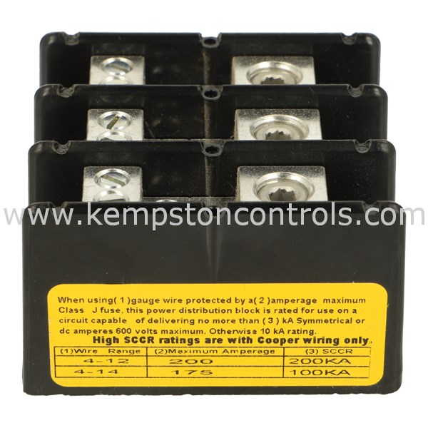 Bussmann 16220-3 BUSSMANN DISTRIBUTION BLOCK, 3 POLES, 600V, 175A, 200KA, UL RECOGNIZED POWER ...