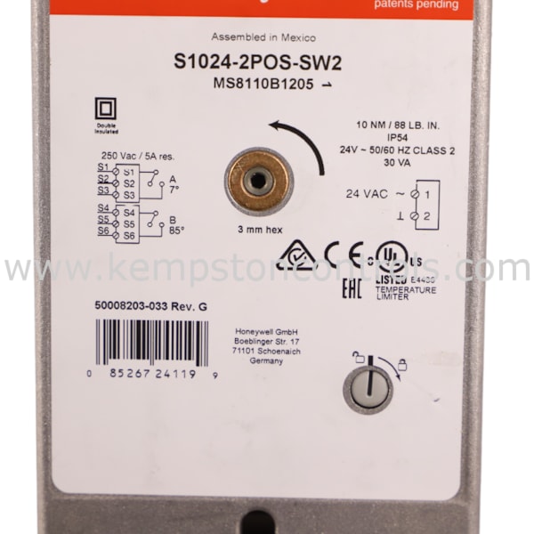 Honeywell Fema S1024-2POS-SW2 DAMPER ACTUATOR, SPRING RETURN, DIRECT-COUPLED, 10NM, 24VAC, 50 ...