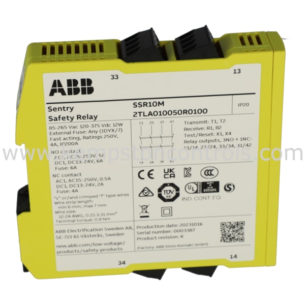 ABB 2TLA010050R0100 ABB SAFETY RELAY SENTRY, SSR10M VAC/VDC, 85-265VAC ...