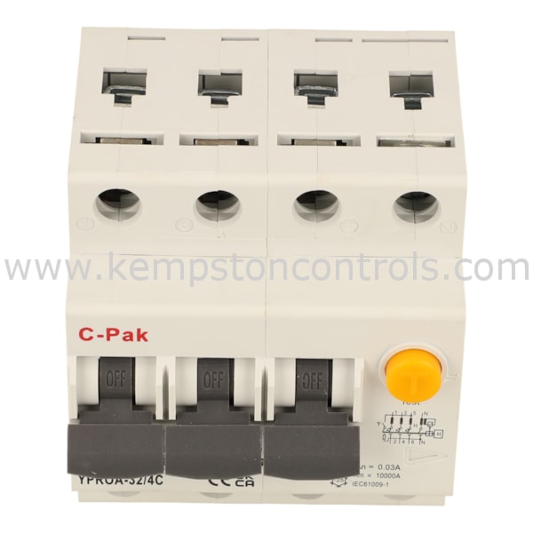 Other YPROA-32/4C C-PAK RCBO, 32A, 4 POLE, C CURVE, 30MA, TYPE A, 10KA ...
