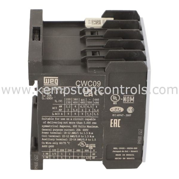 WEG CWC09-10-30-24VAC WEG CWC 9 AMP MINI CONTACTOR, 1N/O, 24VAC | Kempston Controls