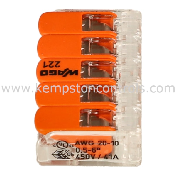 WAGO 221-615 WAGO 6MM² COMPACT SPLICING CONNECTORS, 5-CONDUCTOR ...