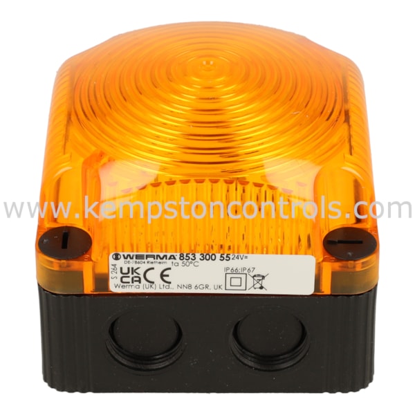 WERMA 853.300.55 WERMA LED PERMANENT SQUARE BEACON, 24VDC, YELLOW, 85X72X85MM, SCREW TERMINALS ...