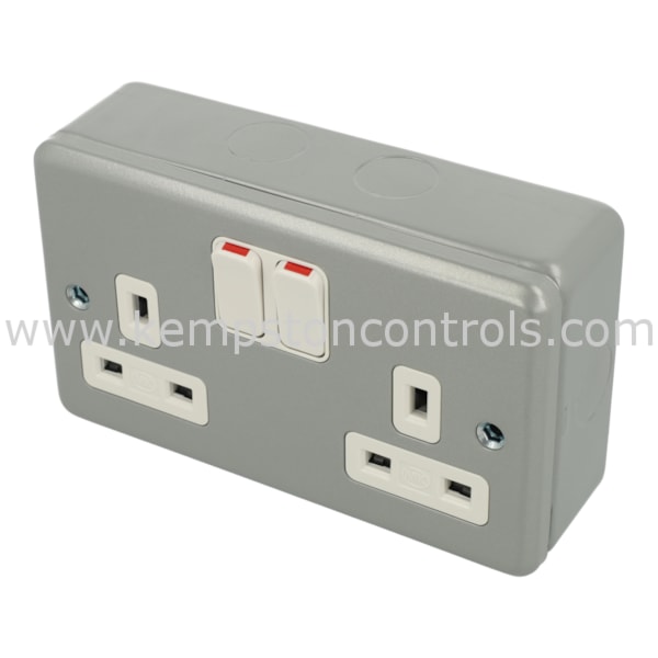 MK Electric K2946ALM MK ELECTRIC METALCLAD PLUS 2 GANG DOUBLE POLE SWITCH SOCKET WITH SURFACE ...