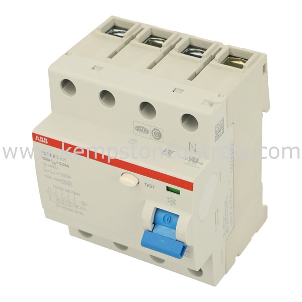 ABB 2CSF204001R1900 ABB RCD, 4 POLE, 100A, 30MA | Kempston Controls