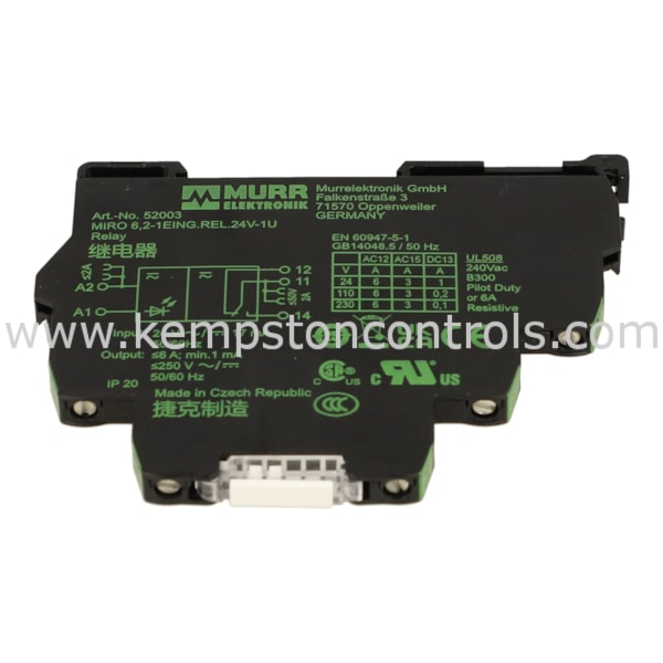 MURR 52003 MURR MIRO 6.2.24V-1U INPUT RELAY IN: 24 VAC/DC - OUT: 250 ...