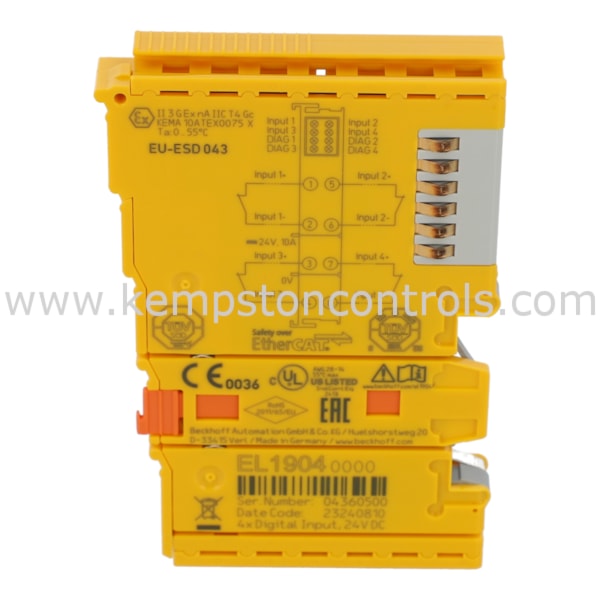 Beckhoff EL1904 BECKHOFF ETHERCAT TERMINAL, 4-CHANNEL DIGITAL INPUT, 24VDC, TWINSAFE | Kempston ...