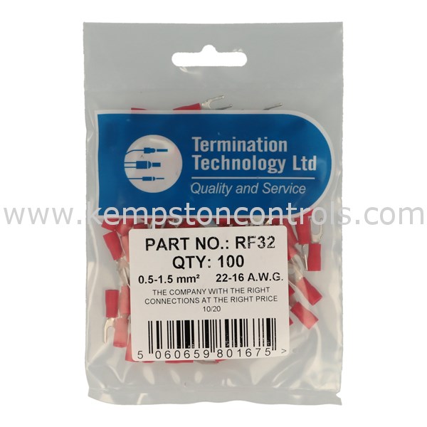 Termination Technology RF32 TT PRE-INSULATED TERMINALS RED FORK 0.5MM² ...