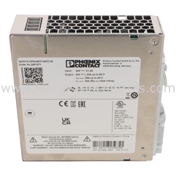 Phoenix 2907071 PHOENIX UNINTERRUPTIBLE POWER SUPPLY, 24VDC INPUT ...