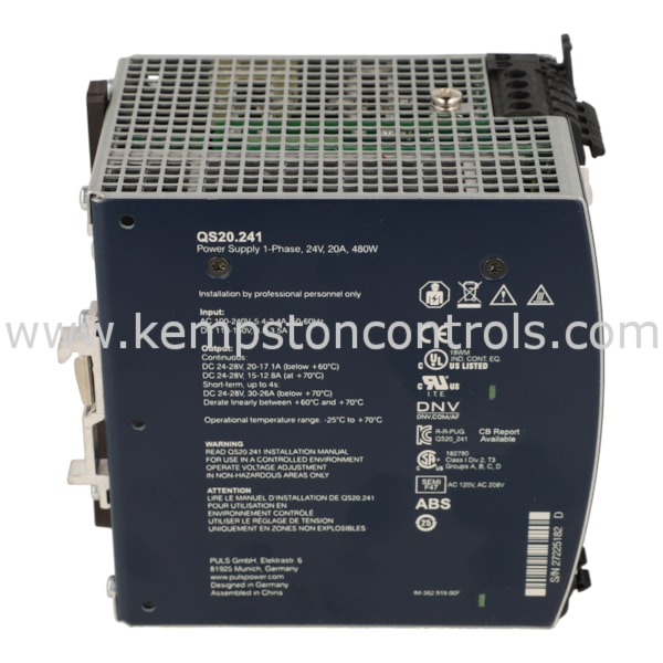 Puls QS20.241 PULS POWER SUPPLY, Q-SERIES, 100-240V INPUT, 24VDC OUTPUT ...