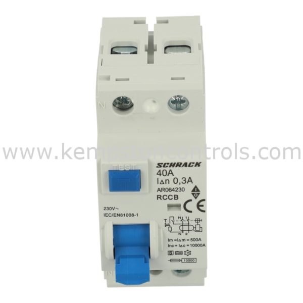 Schrack AR064230 SCHRACK RCCB, 40A, 2 POLE, 10KA, 300MA, TYPE S ...