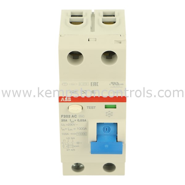 ABB 2CSF202001R1250 ABB RESIDUAL CURRENT CIRCUIT BREAKER, 2 POLE, 25A, 30MA, TYPE AC | Kempston ...